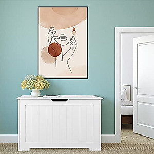 Saturnpower 30 inches Kids Wooden Toy Chest Storage Space with 2 Safety Hinge Modern Decorative Toys Bench Box for Playroom Bedroom Living Room (White)