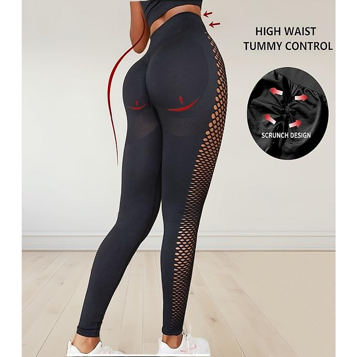 Sexy Yoga Leggings for Women High Waist Seamless Workout Leggings Gym Butt Lift Yoga Pants (Black,L,Large)
