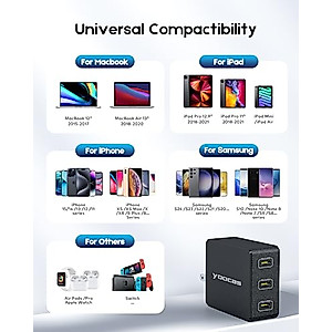 Yoocas 140W USB C Charger,MacBook Pro Charger with Gan+3-Port PD3.1,Laptop Foldable Wall Charger for Dell,Lenovo,Chromebook, Tablets, MacBook Air, iPad Pro, Galaxy S22/21, iPhone 15/14/Pro, Pixel.