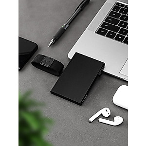 Minimalist Slim Card Holder Wallet for Men - Pop Up Credit Card Holder,Men's Slim Wallet,Metal Wallet for Mens,Credit Card Holder,Ultralight Cards Wallet,RFID Blocking Protection,Band for Cash, Black