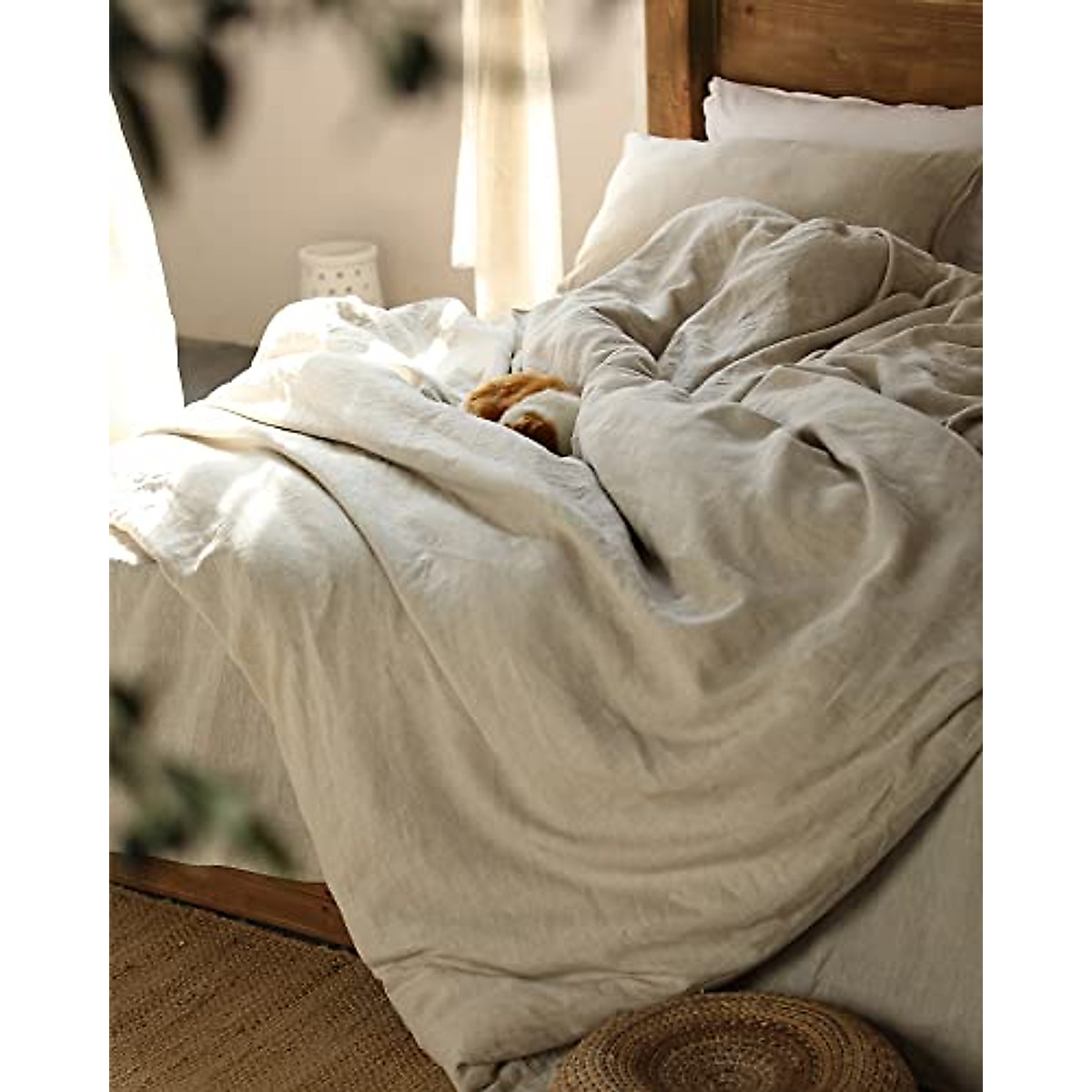 XZ XIFA Linen Duvet Cover, 100% Natural French Flax, Breathable & Durable Textured Bedding, Cooling Duvet Cover Sets 3pcs-1 Duvet Cover and 2 Pillow Shams (King Size, Linen)