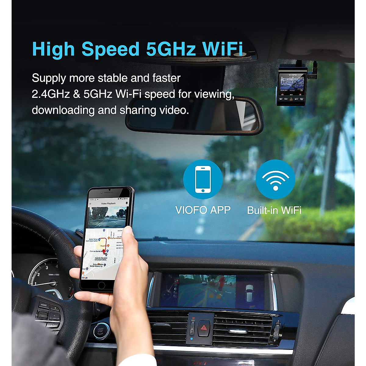 VIOFO A129 Duo Dual Lens Dash Cam Full HD 1080P 140° Wide Angle Front and Rear Dashboard Camera w/GPS WiFi, Parking Mode, Supercapacitor, Low Light Vision G-Sensor (Renewed)