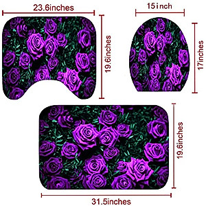 MrLYouth Many Purple Rose Shower Curtain Sets with Rugs 4Pcs Waterproof Polyester Durable Bathroom Non-slip Bath Mat and Toilet Lid Cover Botanical Floral 12 Hooks 71x71inch