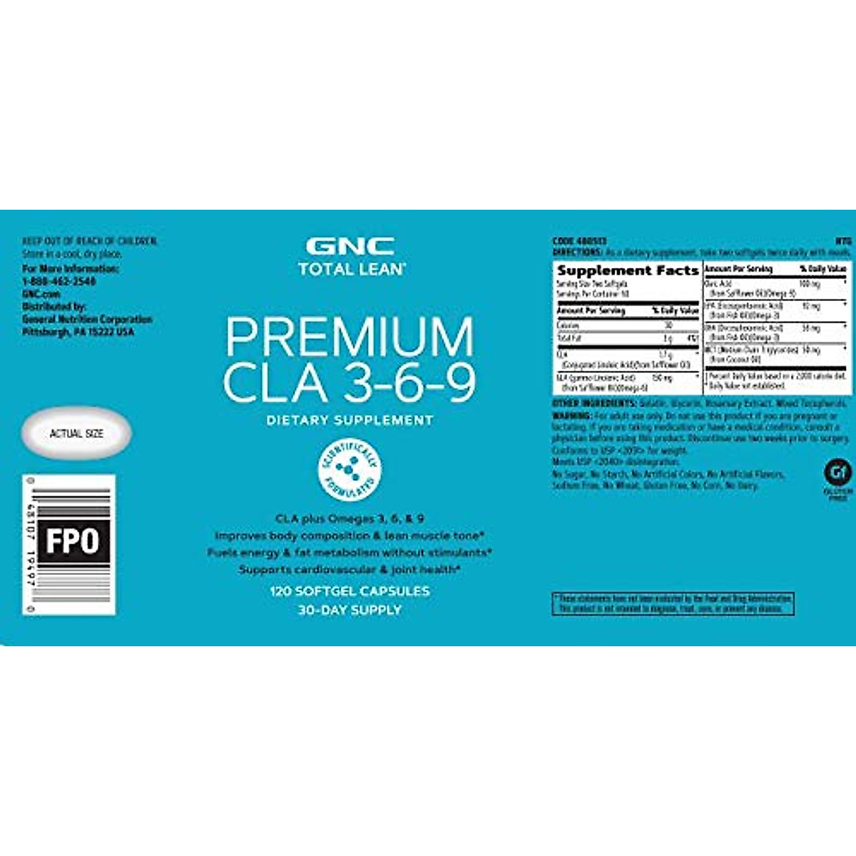 GNC Total Lean Premium CLA 3-6-9 | Improves Body Composition & Muscle Tone, Fuels Energy Without Stimulants, Supports Cardiovascular & Joint Health | 120 Softgel Capsules