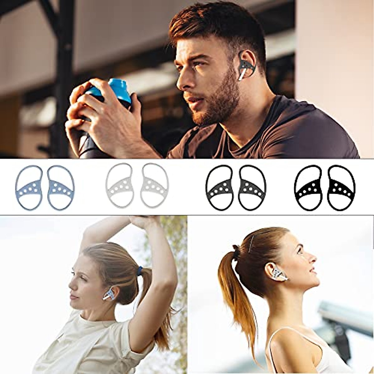 Earbud Hooks, Ear Attachment Loop for Wireless Ear Hooks for Airpods Universal Earhooks for Airpods Earbuds Anti-Lost Secure 27x48mm (BlackB2)