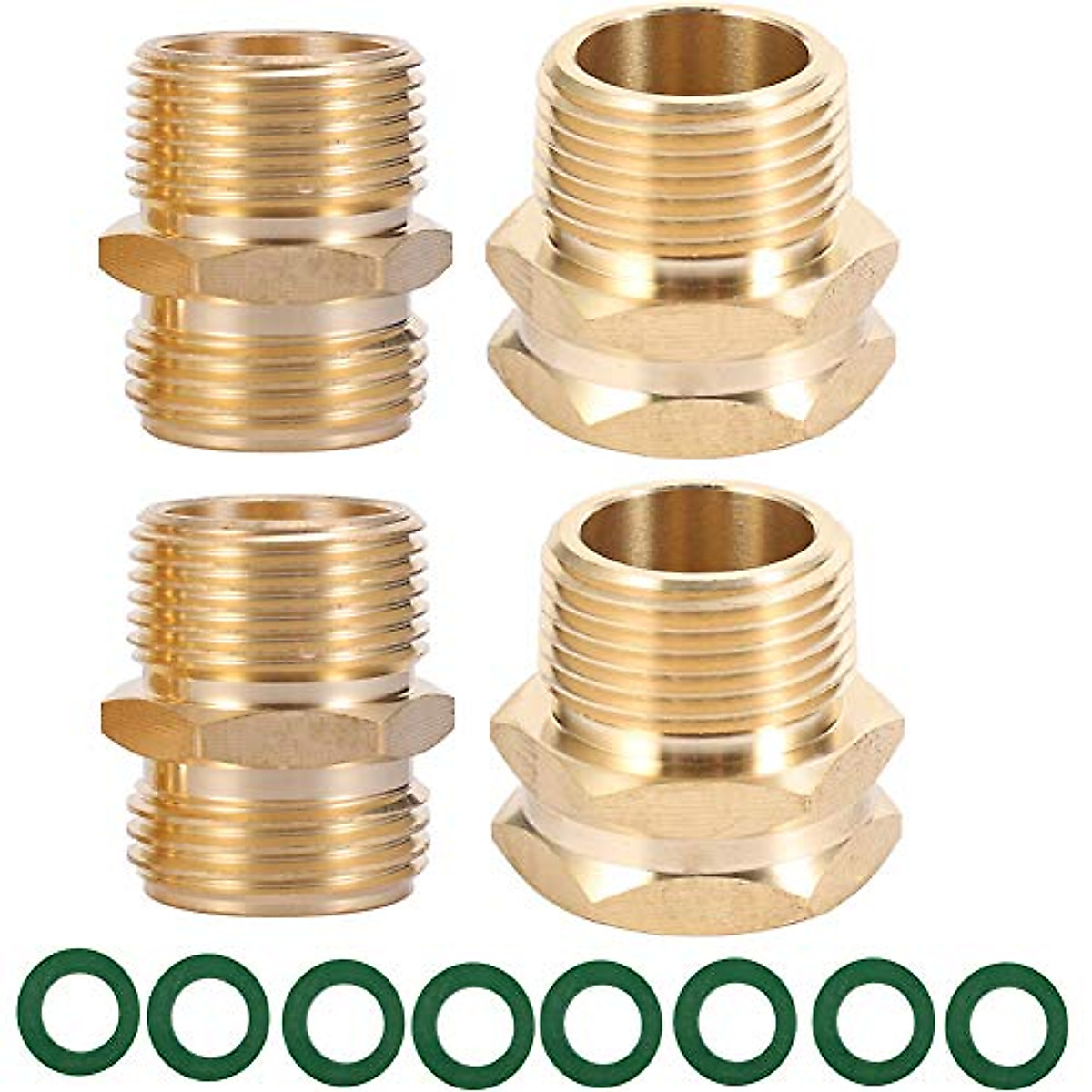 ZKZX Garden Hose Adapter,3/4" GHT Male x 3/4" NPT Male Connector with 3/4" GHT Female x 3/4" NPT Male Connector,Brass Pipe to Garden Hose Fitting Connect 4pcs with Extra 8 Rubber Washers (3/4NPT)