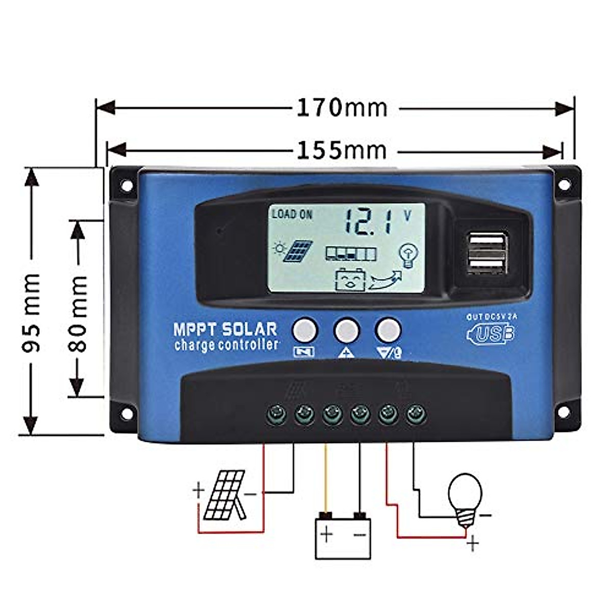 MPPT Charge Controller, YCX-003 30-100A Large Screen MPPT Solar Panel Charge Controller Solar Panel Battery Intelligent Regulator 12V/24V (YCX-003-60A)