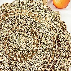 GK-O Lady Straw Tote Bags Round Handbag Crochet Wicker Rattan Boho Woven Beach Summer (Light brown)