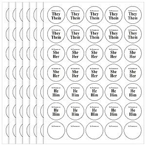 840 Pcs 24 Sheets Pronoun Stickers Bulk for Conference Badges They Them He Him She Her Round Nonbinary Name Tag Sticker Gender Identity Pronouns Name Badge Stickers Decal for Name Tag Party Boys Girls