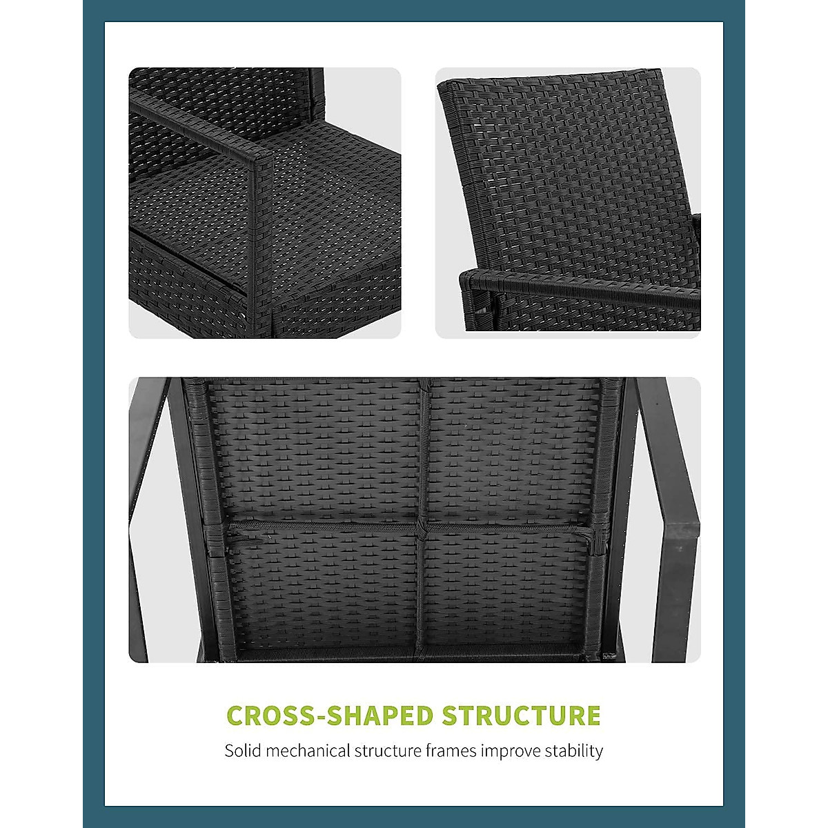 FDW Wicker Bistro Rattan Chair Conversation Sets for Yard Lawn Balcony Poolside Backyard,Black