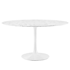 Modway Lippa 54" Mid-Century Dining Table with Round Artificial Marble Top in White