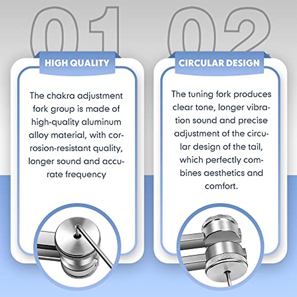 Lrowvenu Chakra Tuning Forks Set, 7 Chakra and 1 Soul Purpose Weighted Tuning Forks for Cosmic Octave, Aluminum Alloy, Sound Healing Instruments, Silver by Lrowvenu