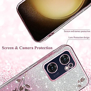 Kainevy for Oppo Reno 7 5G Case Glitter for Women Girls Pink Floral Clear Shockproof Protector Oppo Reno 7 5G Phone Case Luxury Diamond Bling Sparkle Cute Phone Cover Soft TPU (Pink)