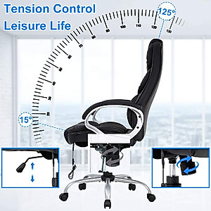 Ergonomic Task Desk Computer Chair Home Office Chair, Massage Function Lumbar Support Soft Comfort with Armrest High Back PU Leather Chair Adjustable Rolling Swivel, Nice Chic Best Home Office Chair