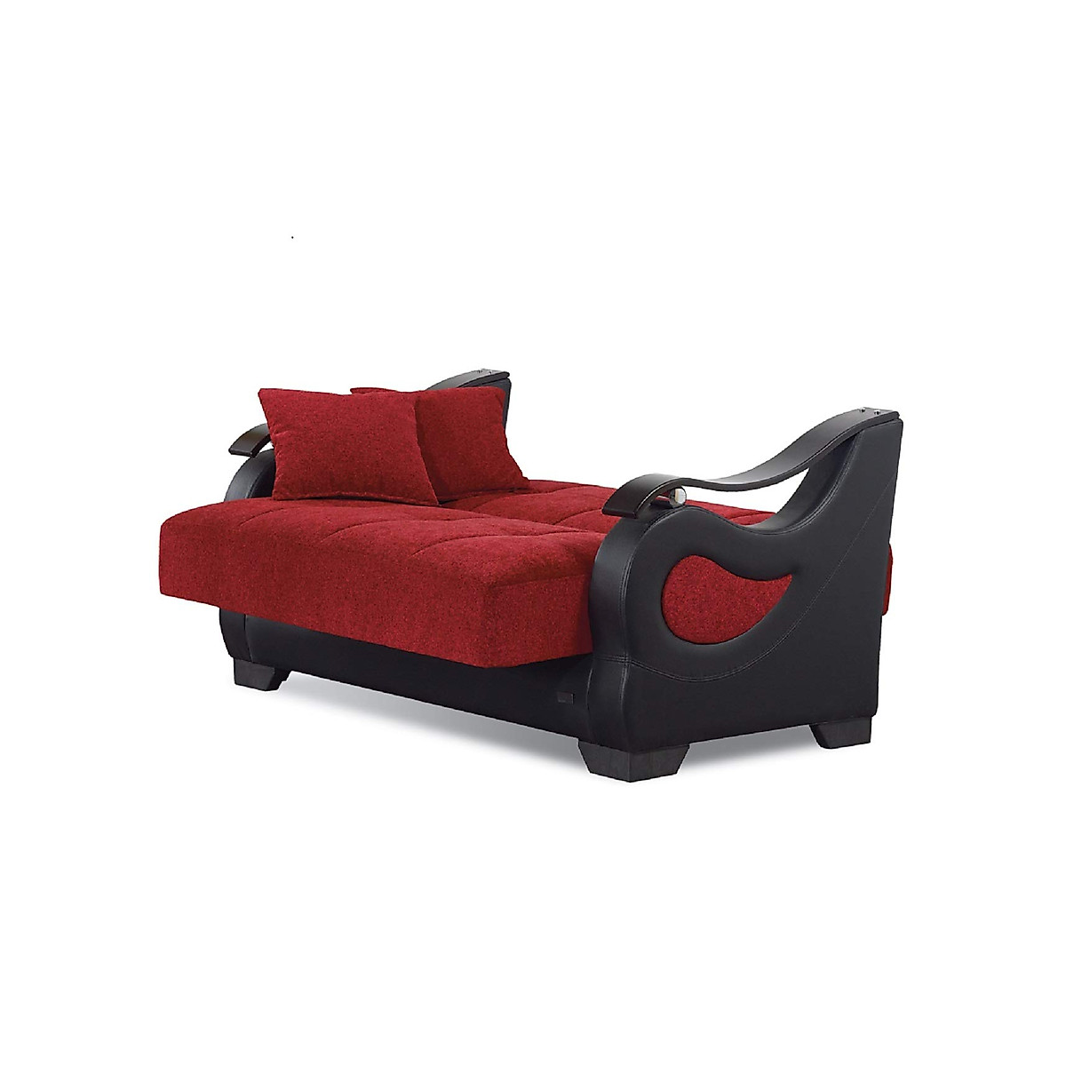 BEYAN Pittsburgh Collection Modern Convertible Storage Loveseat with Ample Storage Space, Includes 2 Pillows, Red/Black