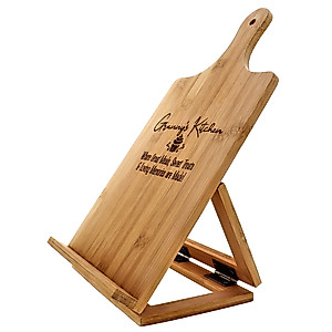Granny’s Recipe Cookbook Holder Stand Gift - Custom Engraved Bamboo Cutting Board Foldable Chef Easel Metal Hinges Kickstand iPad Tablet Compatible Christmas Birthday Kitchen Decor Design (7.25x13.5)