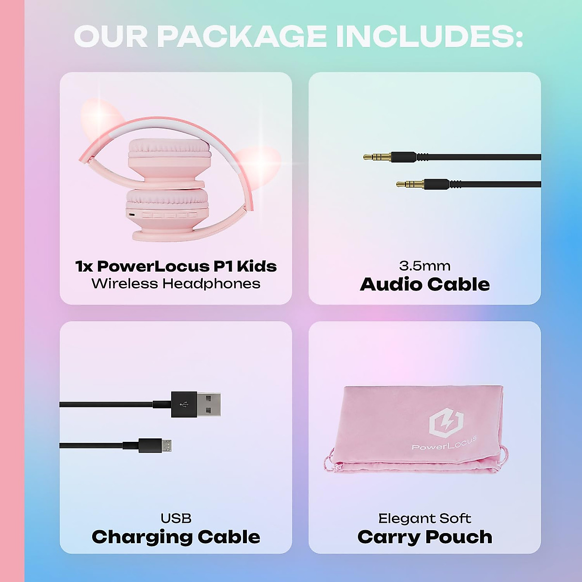 PowerLocus Bluetooth Headphones for Kids, Wireless Foldable Headphones Over Ear, Headphone with Microphone, 85DB Volume Limit, Wireless and Wired Headset with Micro SD, FM for Cellphones, Tablets, PC