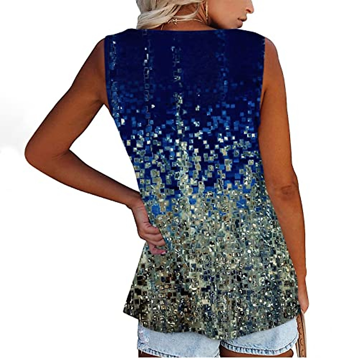 Women's Tank Top Casual Tunic Sleeveless Tops Summer T-Shirt Loose Comfortable Independence Day Printed Shirts Tank Top for Women Sleeveless Tank Tops for Women（3-Blue,4X-Large）