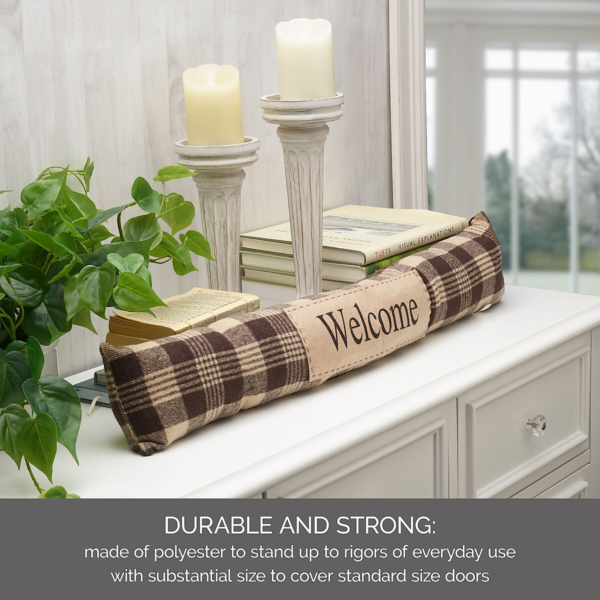 Elements 32.7x2.76x5.91 Inch Brown and Tan Plaid Welcome Fabric Draft Stopper