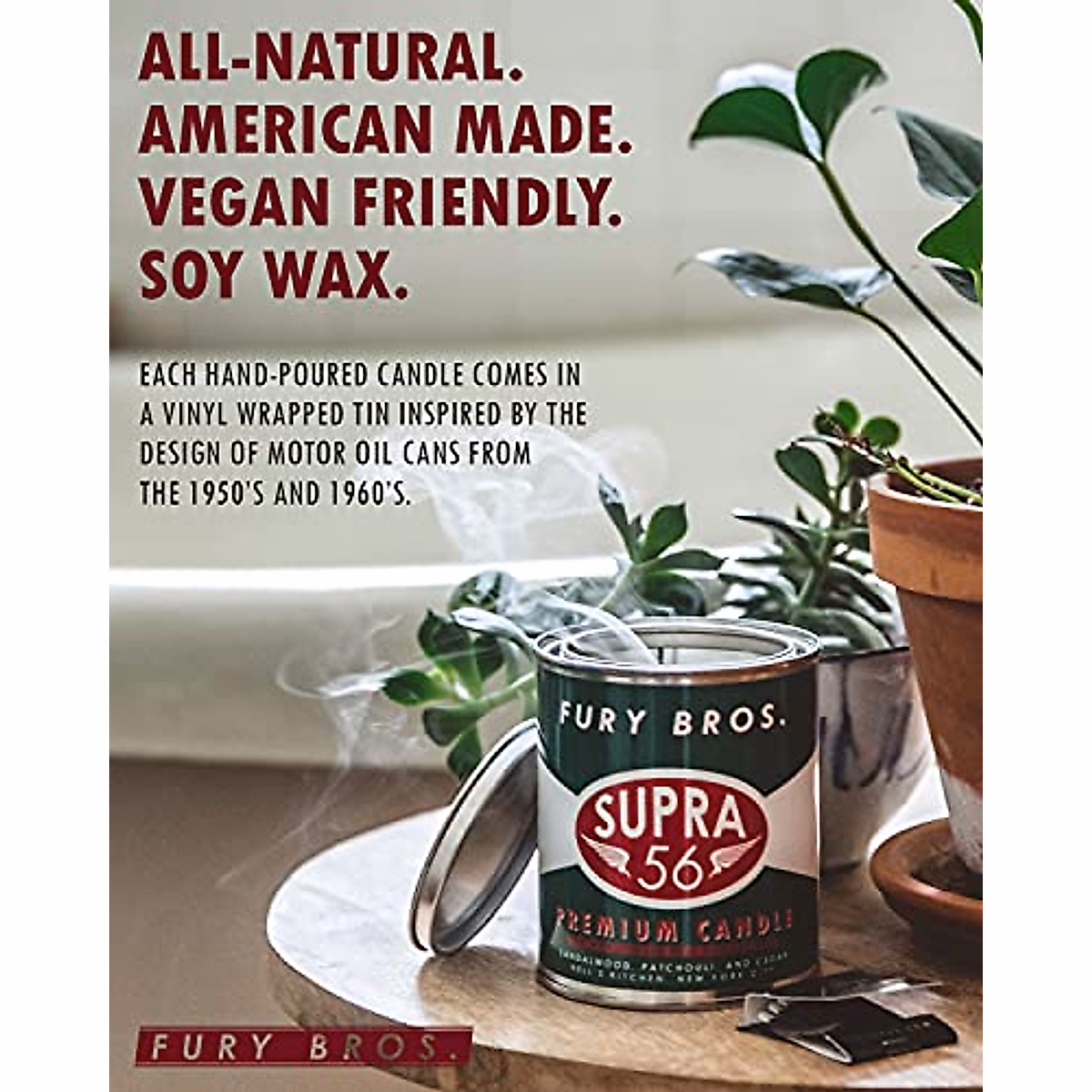 Long-Burning, One-Pint Premium Candles for Men | Vintage Inspired Oil Can Design | Black Beard - Gun Powder, Charred Hickory | Soy Wax, Vegan Friendly, Made in The USA | Fury Bros. | Classically Cool