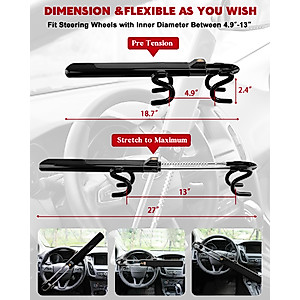 Tevlaphee Steering Wheel Lock Anti-Theft Car Device Heavy Duty Security Car Lock Antitheft Locking Devices Great Deterrent Adjustable Car Wheel Lock Anti Theft for Vehicle Truck with 3 Keys(Black)