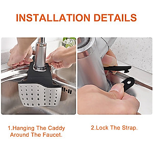 COIYINGJAUNEI Kitchen Sink Caddy Sponge Holder for Kitchen Sink Organizer Dish Sponge Holder Ajustable Strap Faucet Sponge Holder with Drain Holes for Drying, Kitchen Sink Accessories (1 pc Beige)