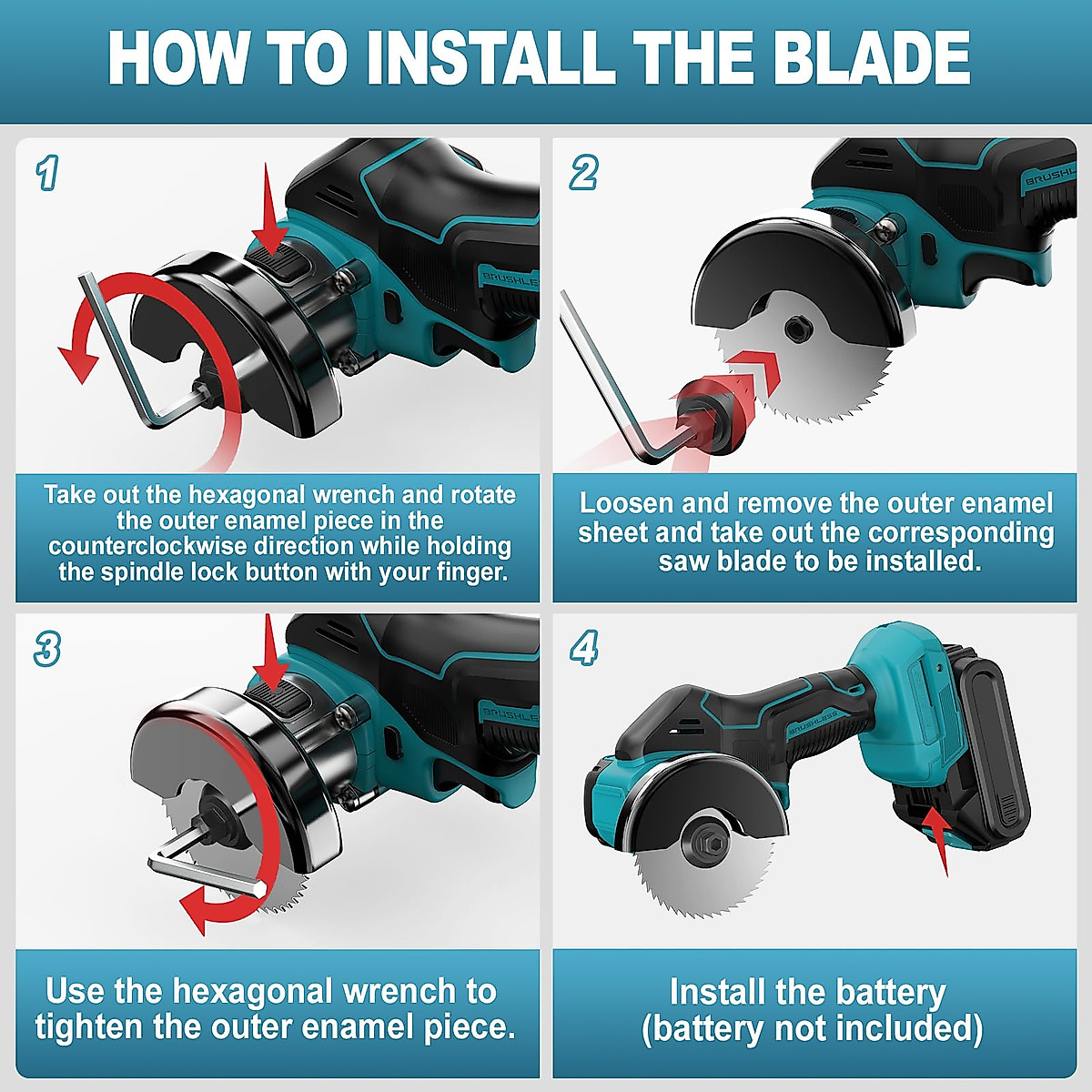 Labfintom 3 Inch Cut Off Tool for 18V Battery, Tile Cutter 19500RPM, 3 Saw 3” Blades for Metal, Wood, Tile and Plastic, Removable Dust Cover, Tools Only