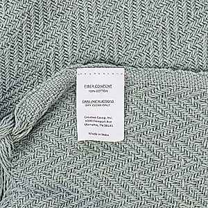 Creative Co-Op Blue Cotton Poms 21-Textiles-Blankets/Throws, Aqua