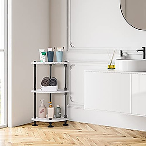 BTY Small Corner Shelf 3 Tier Free Standing Corner Display Rack Wood Corner Storage Stand Shelves for Bedroom Bathroom Small Place (Grey White)