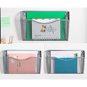 EasyPAG Wall Mount File Holder Mesh Single Pocket Hanging File Organizer Magzine Folder Basket Paper Rack for Office and Home,Silver