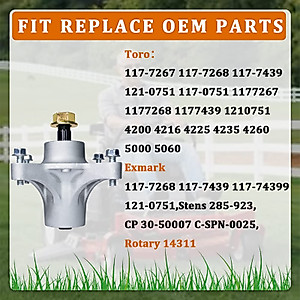 KOOTANS Lawn Mower Spindle Replace for Toro Exmark Oz-line, Toro SS4235 SS5000 SS4200 and Timecutter 5060, Part Numbers 117-7267, 117-7439, Replacement Mower Deck 34" 42" 50" 60" Spindle Assembly