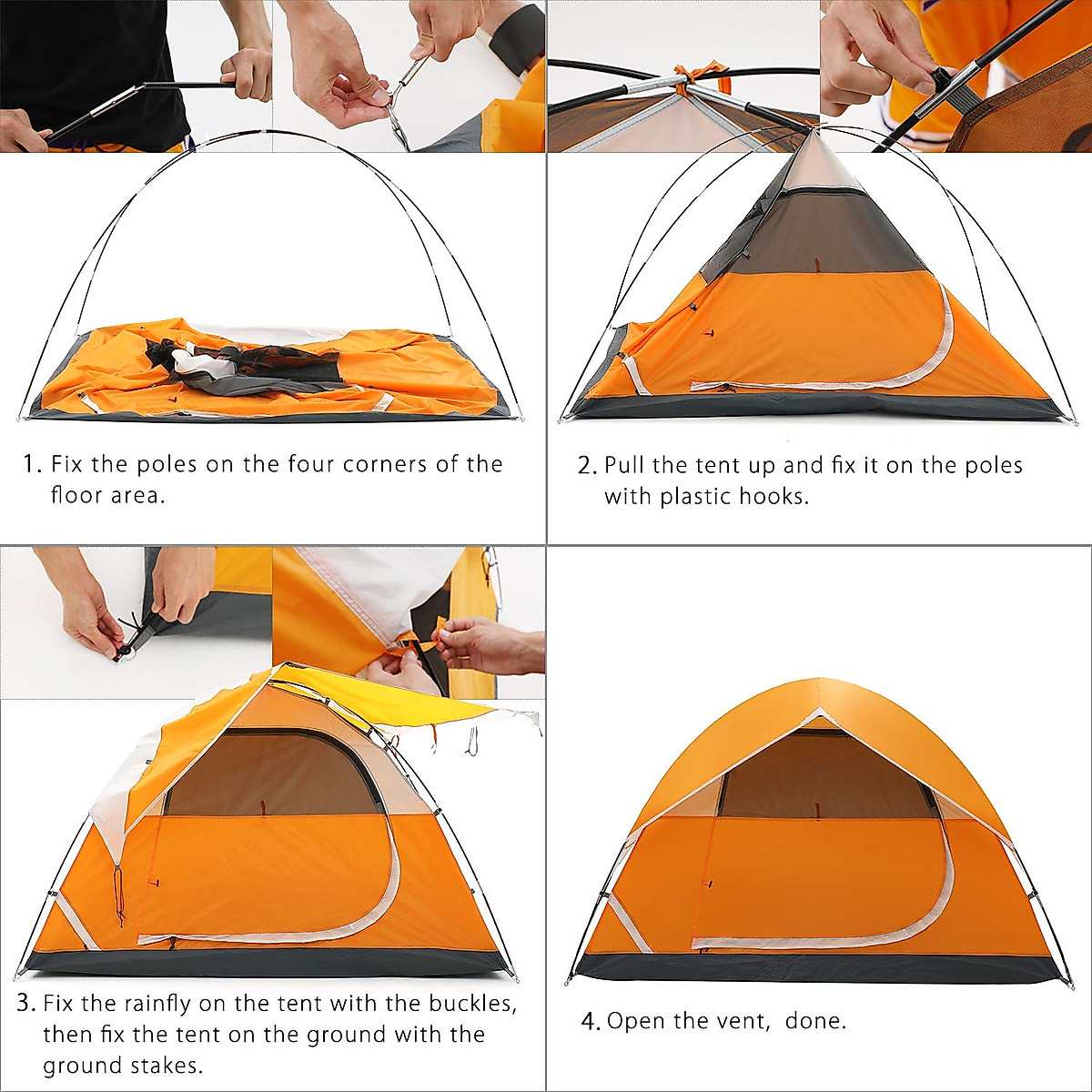 MOON LENCE Camping Tent 2 Person Tent Easy Setup Outdoor Tents Waterproof Double Layer for Camp and Backpacking Orange