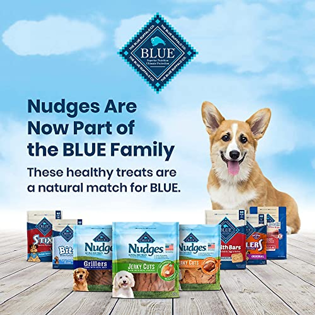 Blue Buffalo Nudges Jerky Chews Natural Dog Treats Small Breed, Chicken, 12oz Bag, 10 Count