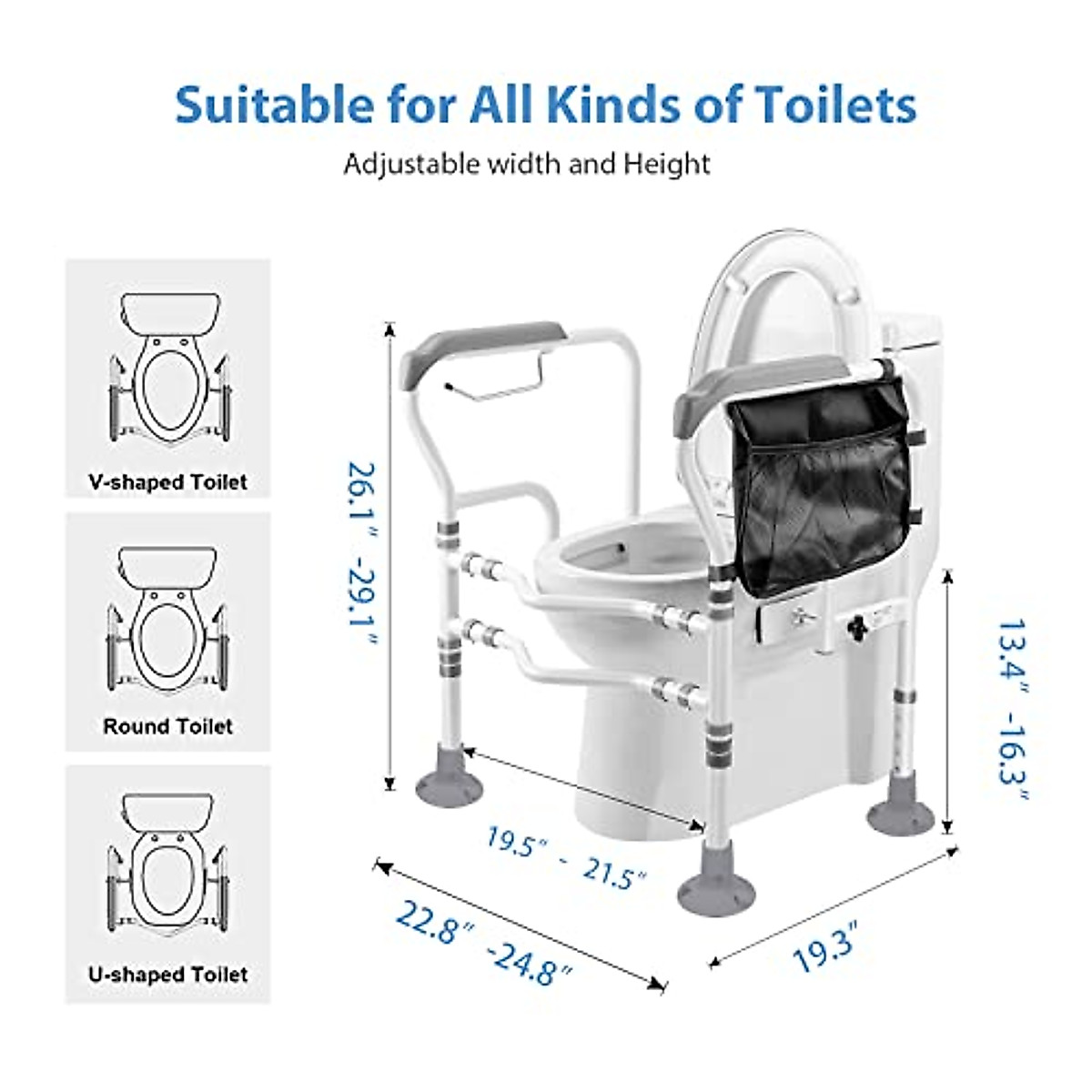 LEACHOI Toilet Safety Rails for Elderly, Toilet Rails for Elderly Free Standing, Heavy Duty Toilet Safety Frame with Arms, Handicap Toilet Seat, Height & Width Adjustable - 350lbs