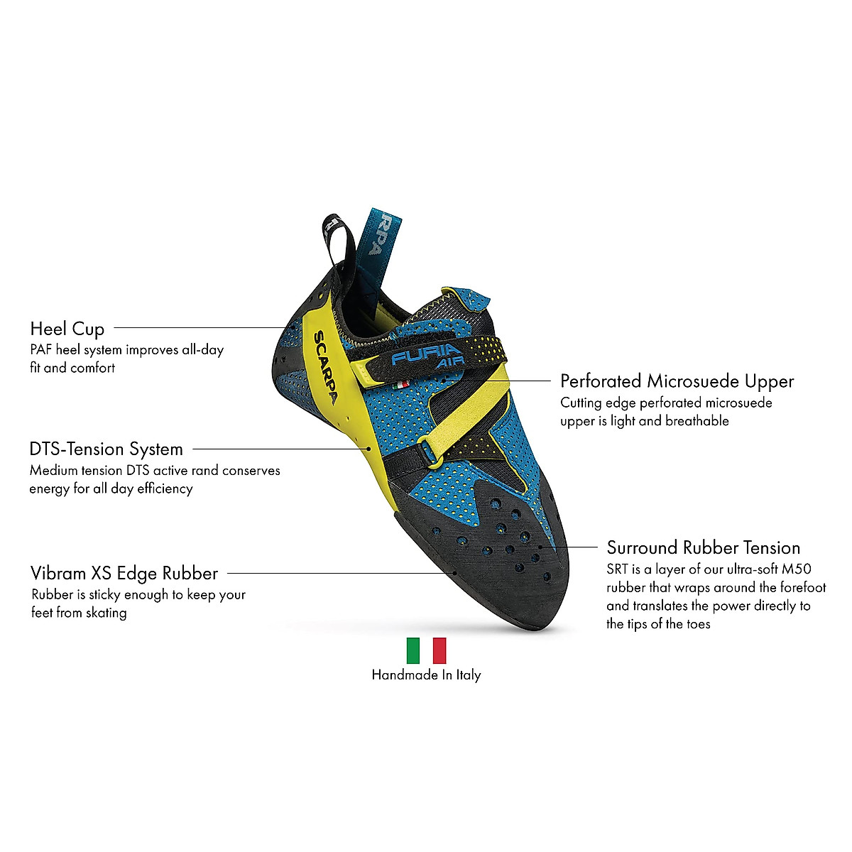 SCARPA Furia Air Rock Climbing Shoes for Sport Climbing and Bouldering - Specialized Performance for Sensitivity and Breathability - Baltic Blue/Yellow - 8-8.5