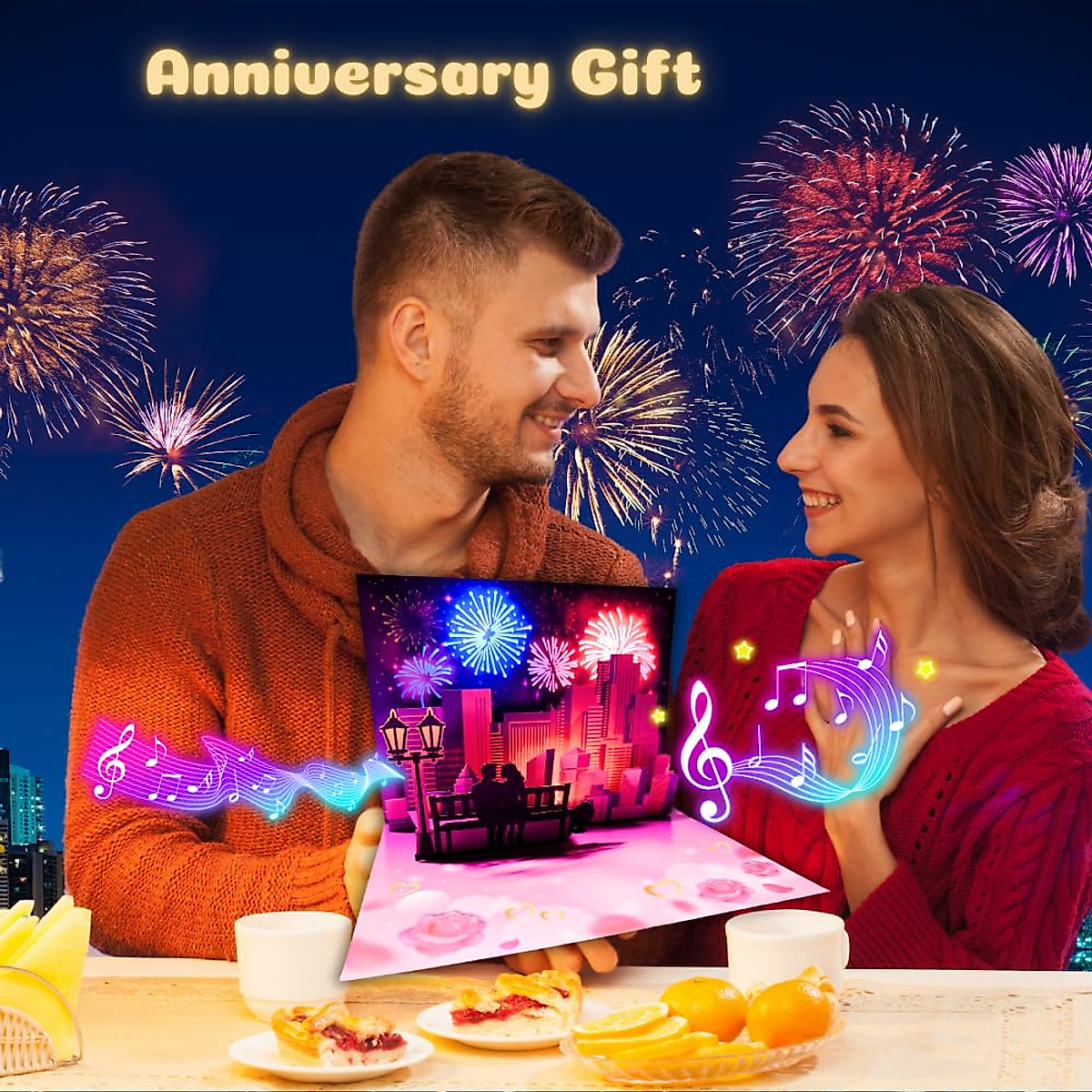 APOTODITO Anniversary Pop up Cards, Musical Anniversary Card with Light and Music, Happy Anniversary Cards for Men Women Couple Wife Husband Valentine (Pink)