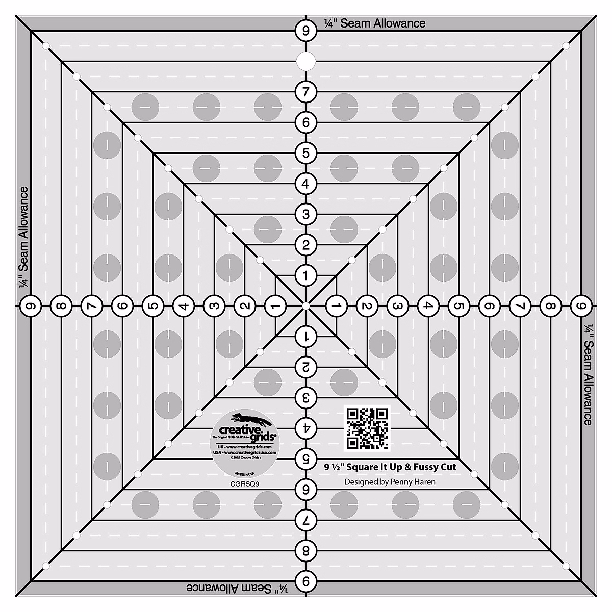 Creative Grids 9-1/2in Square It Up or Fussy Cut Square Quilt Ruler - CGRSQ9