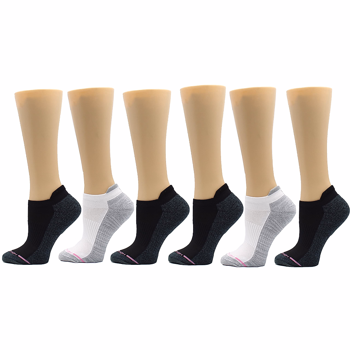 Dr. Motion Womens Low Cut Cushioned Breathable Compression Ankle Socks with Arch Support 6 Pairs (4 Black / 2 White)