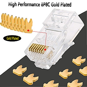 PETECHTOOL RJ45 CAT6 Connector End Pass Through Ethernet 8P8C Modular Plug for Ethernat Cable(20 Pieces)