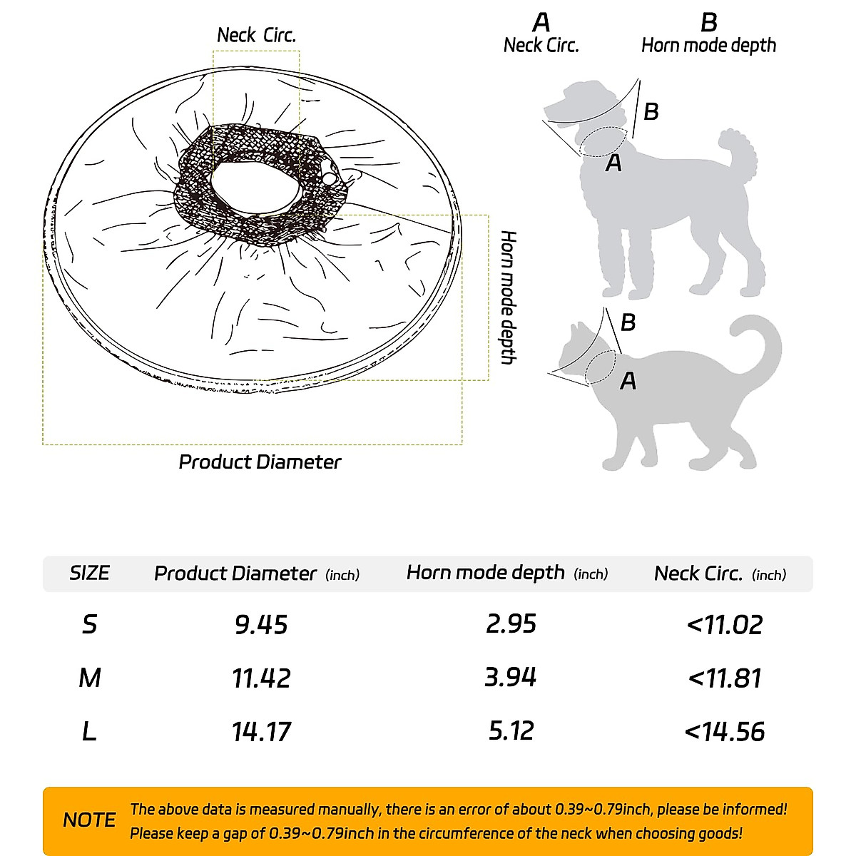 Super Lightweight Cat Small Medium Dog Recovery Collar with Refelctive Rim, Adjustable Waterproof Protective Pet Neck Cones to Stop Licking Wounds,After Surgery Elizabethan E Collar for Cat and Dog