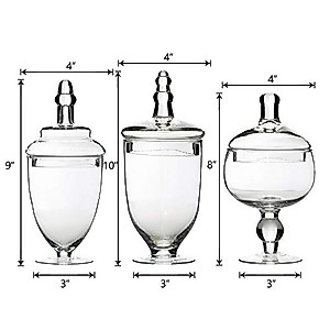 TABLECLOTHSFACTORY 3 Pack | Clear Glass Apothecary Jars Candy Buffet Containers with Lids For Wedding Party Favor Decor - 9"/10"/11"