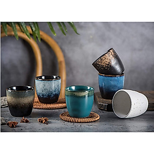 Lxuwbd- Ceramic Teacup, Kung Fu Tea Set, Coffee cup，Yerba Mate Set - Ceramic Mate CupSet of 4 (4-color, Ceramic cups)