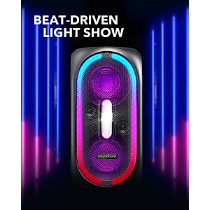 Anker Soundcore Rave Portable Speaker with 107dB Sound, Light Show, 24 Hour Playtime, PowerIQ, BassUp Technology, Water Resistant, Speaker with Microphone Input for Karaoke, BBQ, Outdoor