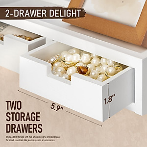 Rebee Vision Key Holder Wall Mount with Drawer Organizer: Mail Organizer with 6 Key Hooks & Dual Drawer Storage - Room Decor for Home and Apartment Essentials (Modern White)