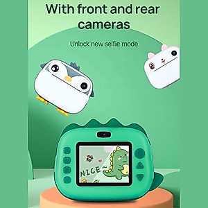 HXBER Mini Printer, Kids Camera Instant Thermal Printer 2.4 Inch Screen Dual Camera Support Timer Shooting 1080P Video Recording Thermal Inkless Printing with 3 Rolls White Print Paper+32G Memory