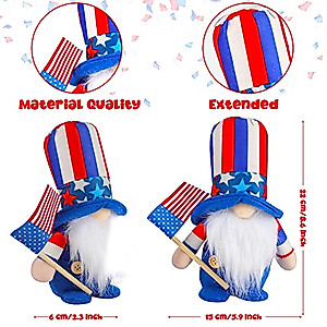 4th of July Decorations Gnomes, 2pcs Mr & Mrs. Gnomes Plush Memorial Veterans Armed Forces Day Decor, Handmade USA Gnome Tabletop Sign Ornaments Party Supplies for Fourth of July Patriotic Day