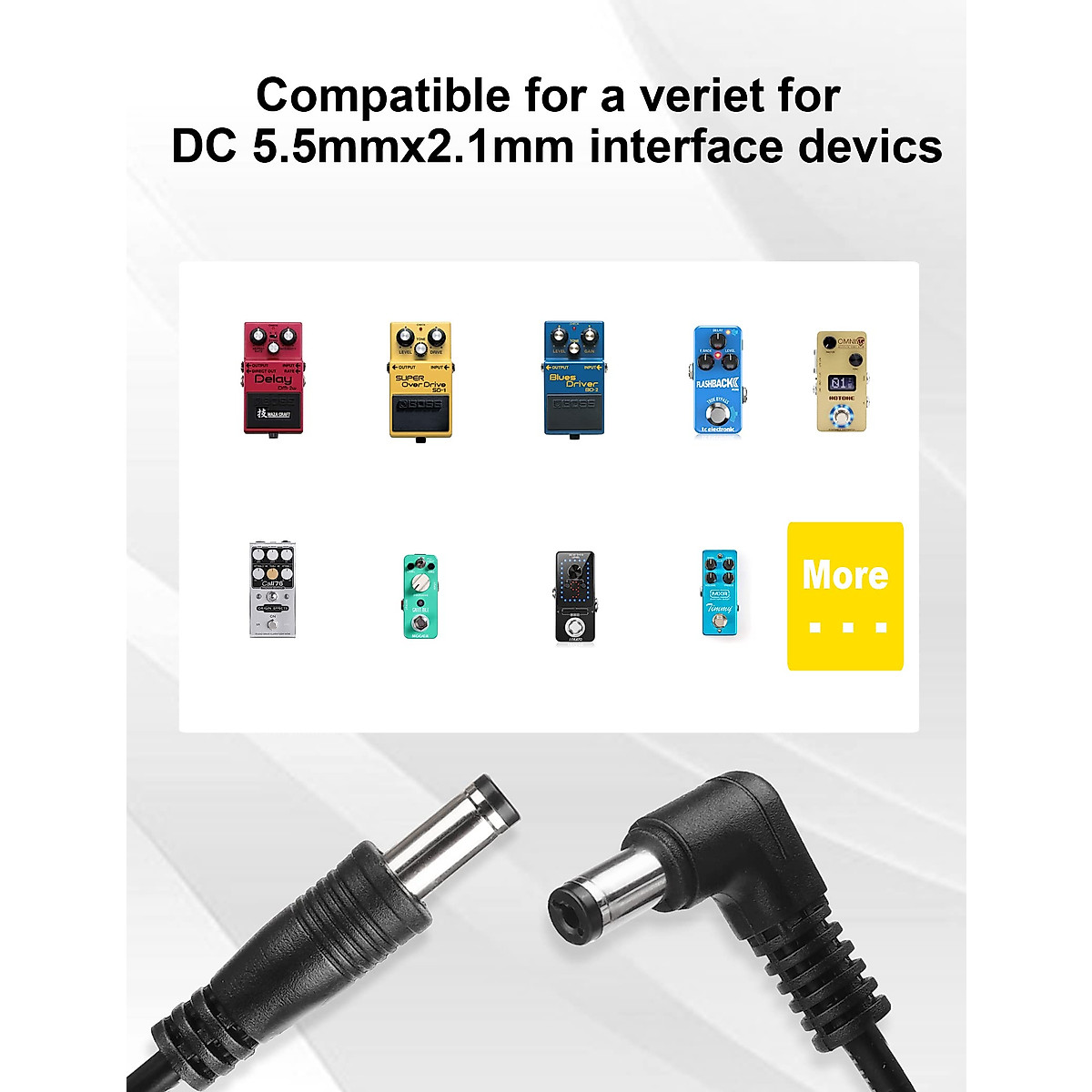 Mr.Power Guitar Effect Pedal DC Cable 5.5 x 2.1mm Power Lead/Cord, Male to Male 24AWG Connector Plug Wire Adapter (24 in, 8 Pack)