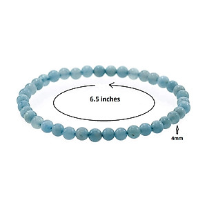 LTC Designs Shiny 3.5-4mm Round Aquamarine Stretch Bracelet, 6.5" for Women and Teens