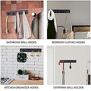 Black Coat Rack Wall Mounted - with 4 Hanging Hooks Stainless Steel Heavy Duty Modern Design Hanger Coat Hook Towel Hook, Bedroom Bathroom Kitchen Entryway Storage Wall Organizer for Hat Key Robes