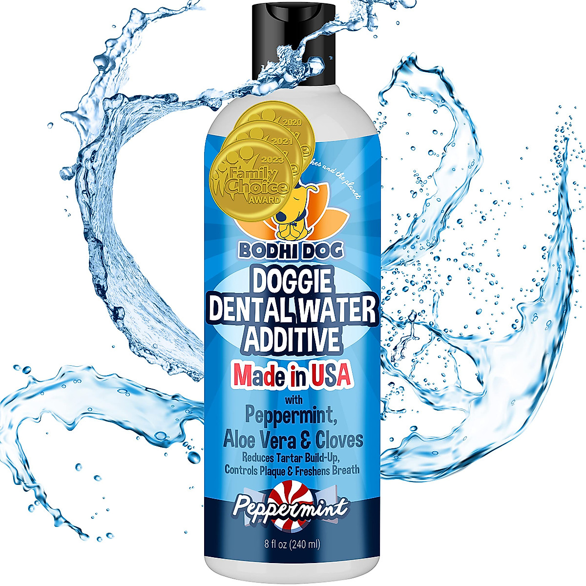 Bodhi Dog Peppermint Dental Dog Water Additive | Dental Water Additive for Dogs & Pets | Teeth, Breath & Healthy Gums | Freshens Breath & Reduces Tartar Build Up | Oral Care Cleaner | Made in USA, 8oz